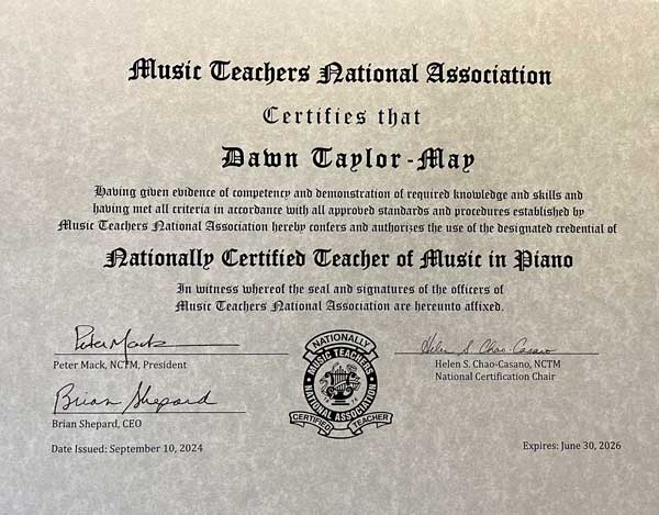 My National Certificate of Teaching Music – Piano Lessons for Adults